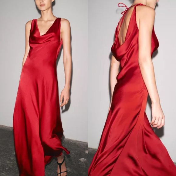 Zara | Dresses | Nwt Zara Collection Satin Long Dress Red | Poshmark